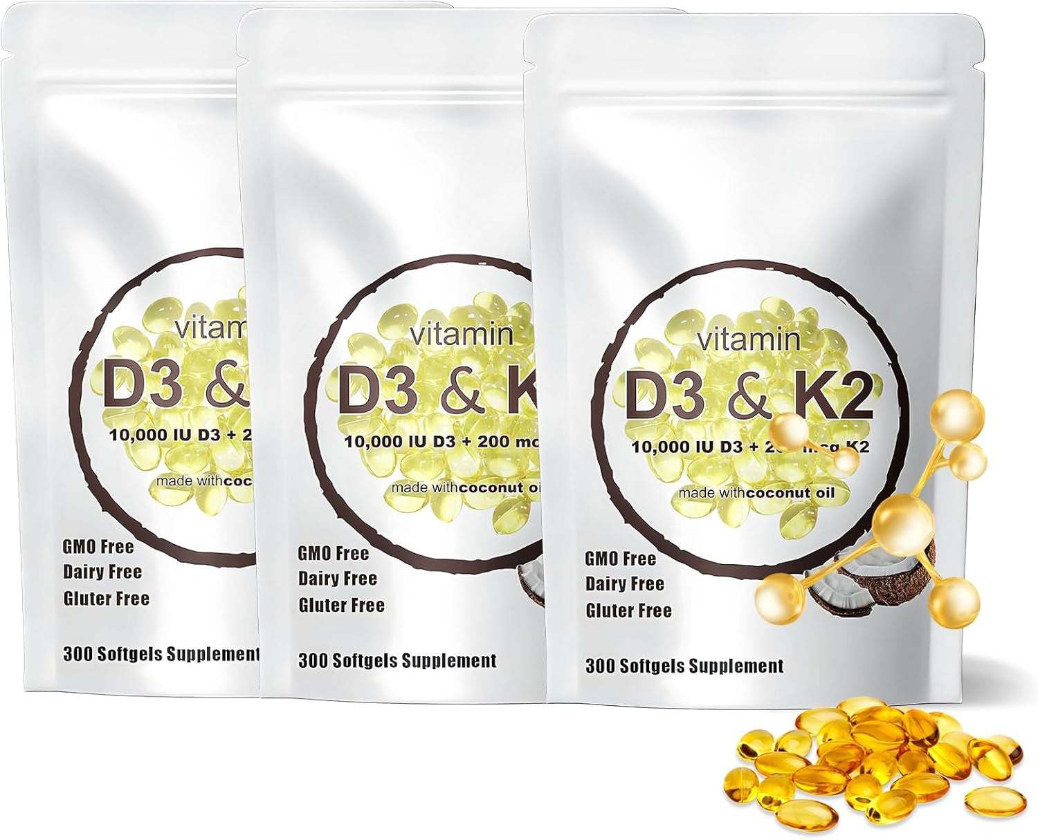 Vitamin D3 K2,900 Pcs,K2 D3,Supplement Softgel,10000 IU VIT D3 + 200 M – SuppsWorld