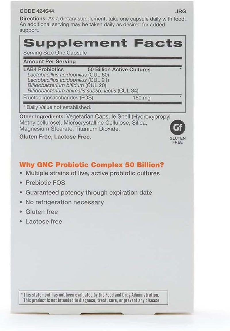 GNC Probiotic Complex Daily Need with 50 Billion Cfus, 60 Capsules, Da ...