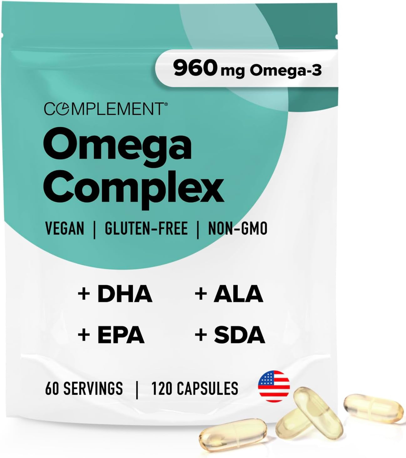 Complement Omega Complex Vegan Liquid Capsules 960Mg Omega-3 Fatty Aci ...