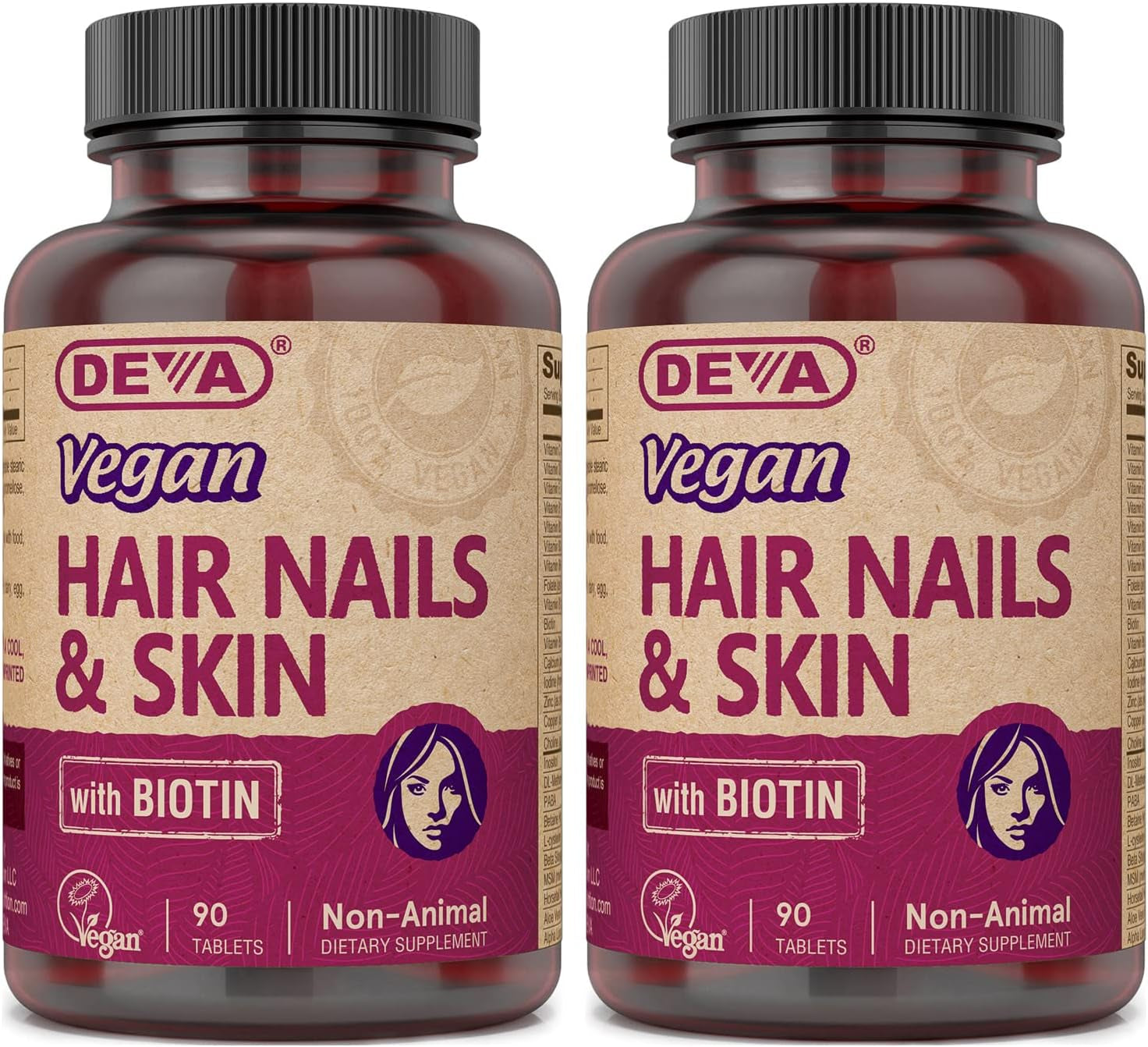 DEVA Vegan Vitamins Hair, Nails & Skin Supplement with 500 Mcg of Biot ...