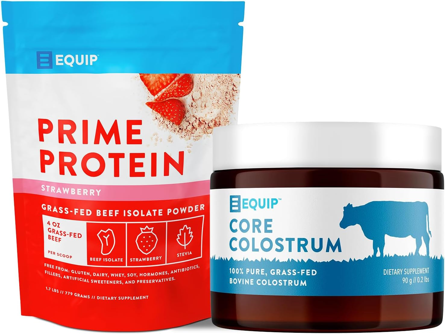 Equip Foods Prime Protein Powder Strawberry & Core Colostrum Powder ...