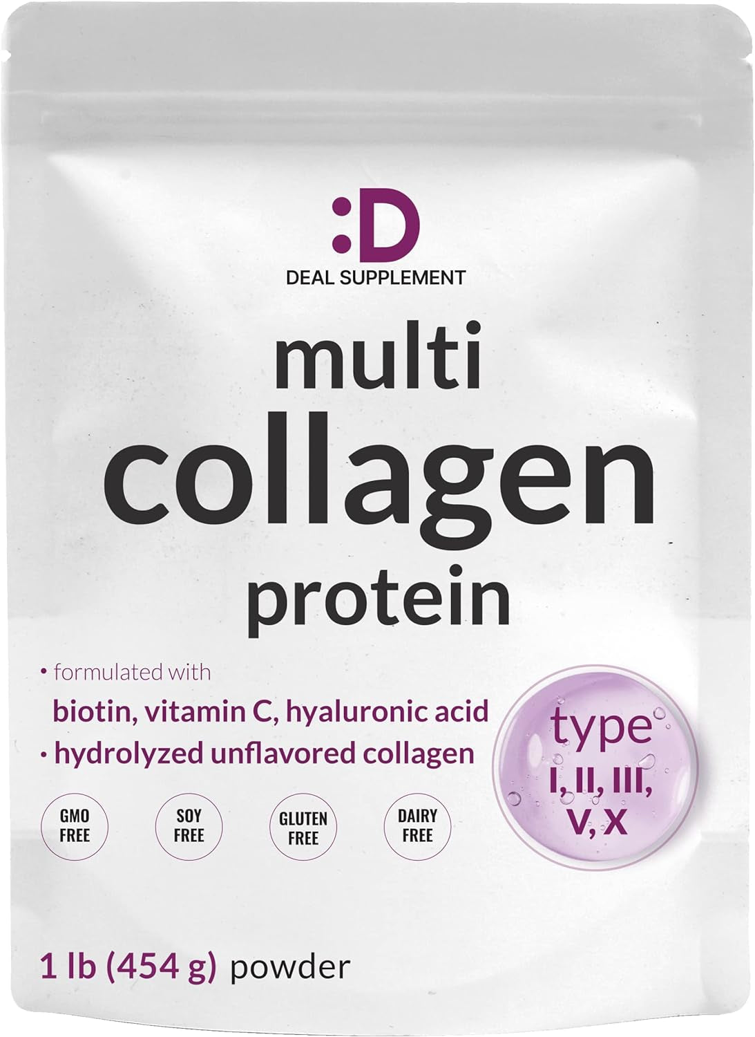 Multi Collagen Protein Powder,1Lb - Type I, II, III, V, X Collagen Pep ...