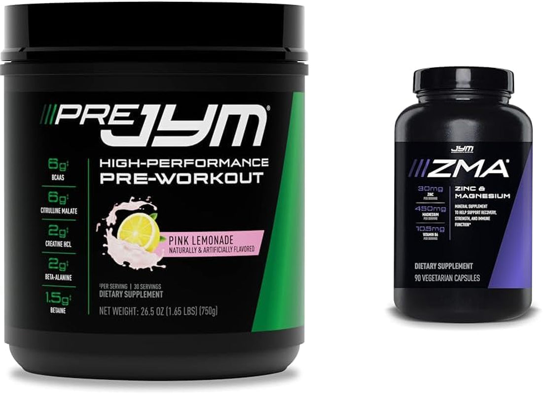 PRE JYM 30 Servings Pink Lemonade & JYM ZMA Zinc/Magnesium Capsules Su ...