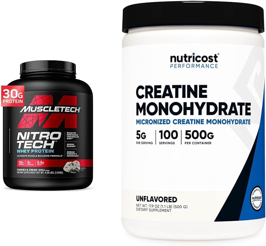 Muscletech Whey Protein Powder 4 Pound & Nutricost Creatine Monohydrat ...