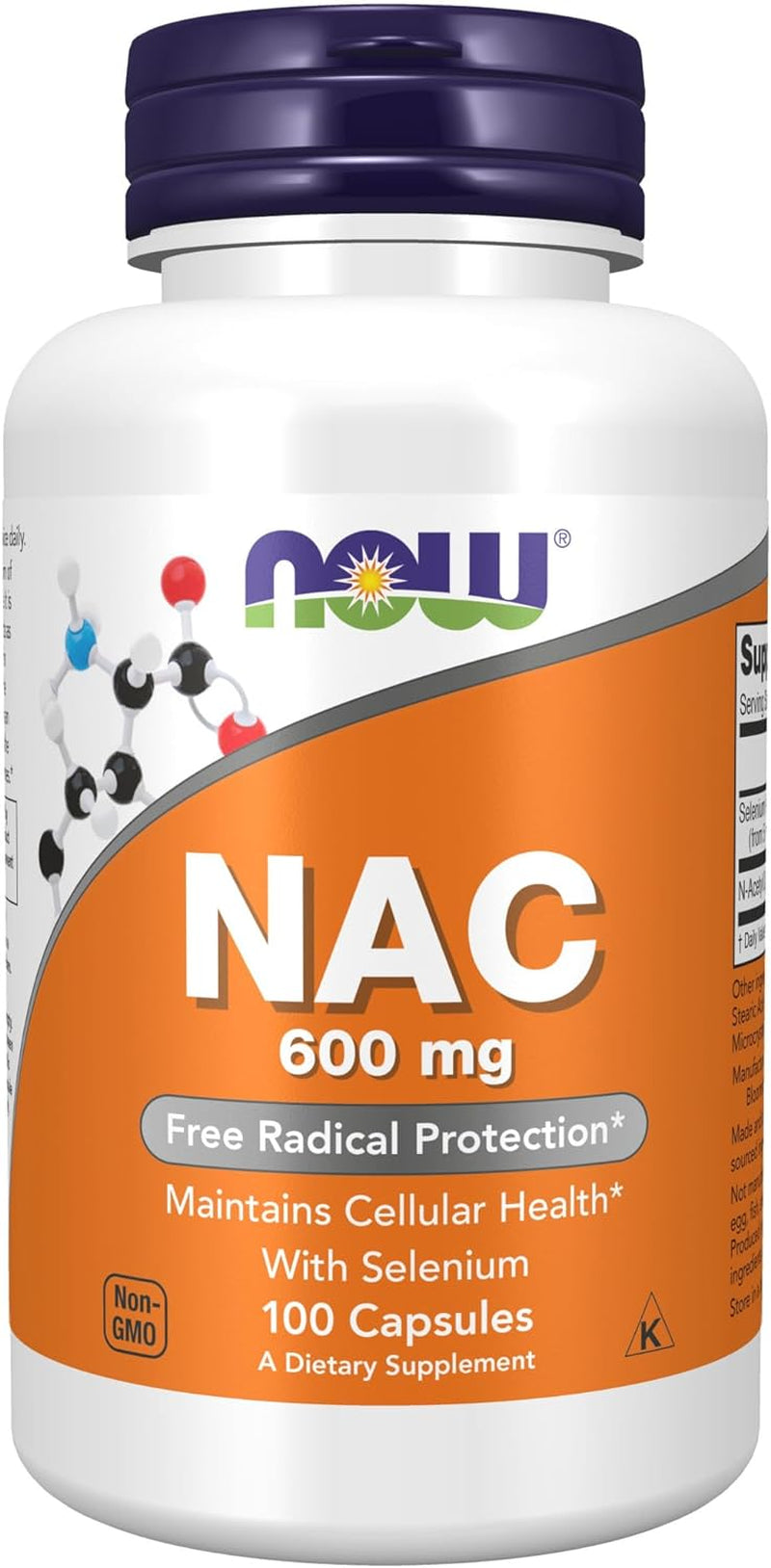 NOW Supplements, NAC (N-Acetyl-Cysteine) 600 Mg with Selenium, 100 Veg ...