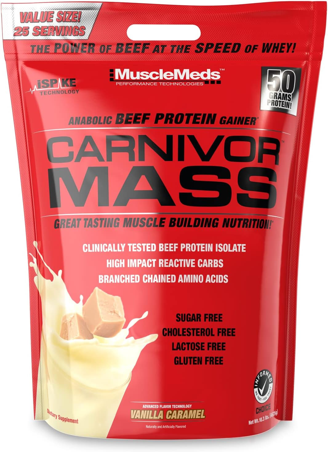 Musclemeds Carnivor Mass Anabolic Beef Protein Gainer, Vanilla Caramel ...