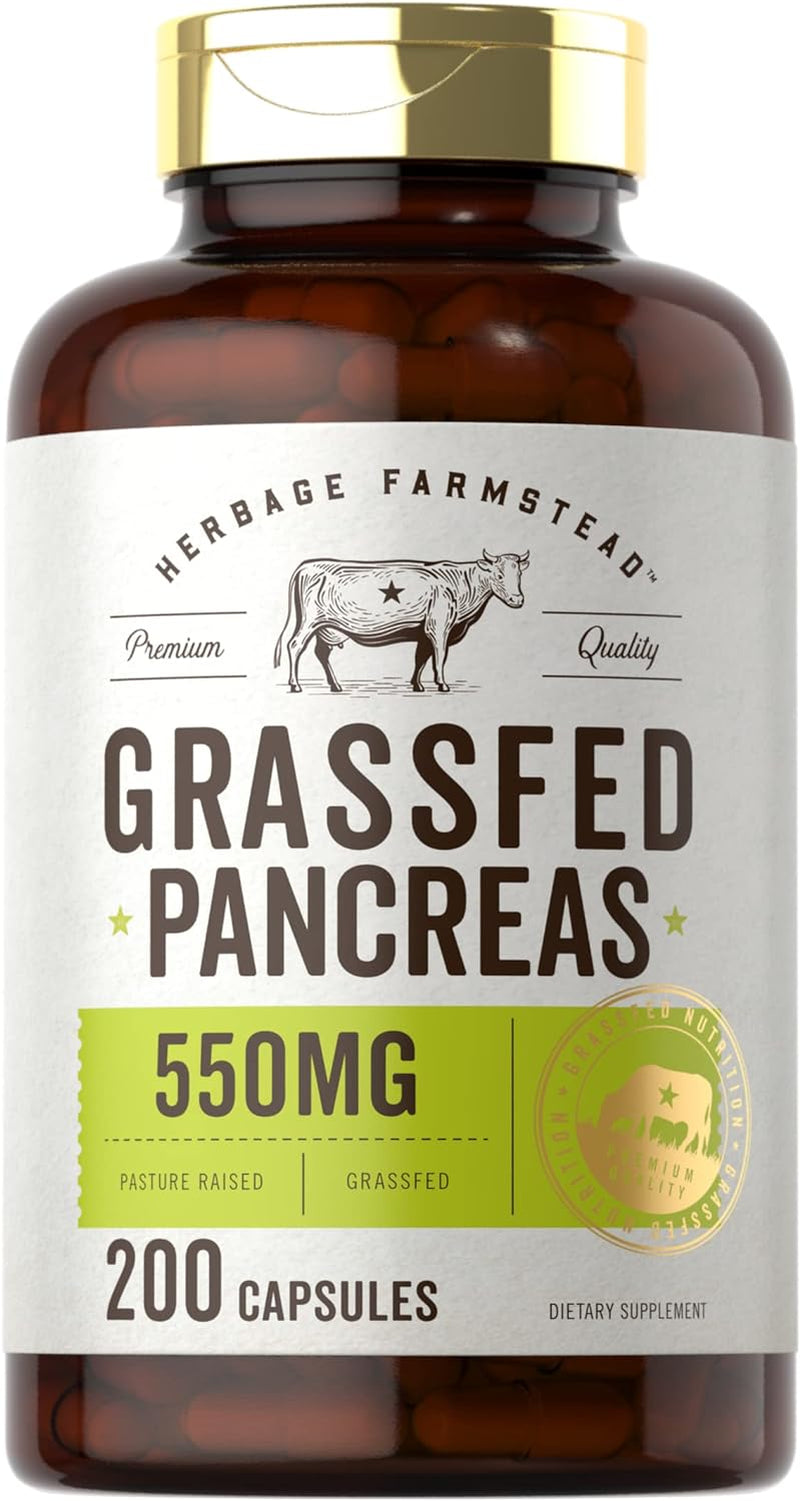 Carlyle Grass Fed Beef Pancreas | 550Mg | 200 Capsules | Desiccated Pa ...