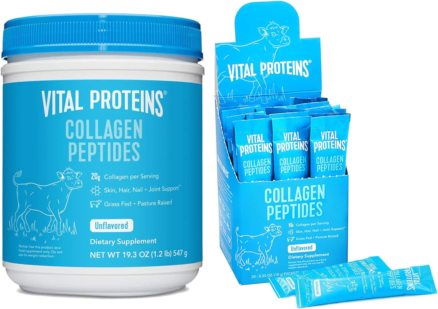 Collagen Peptides Powder Unflavored 19.3 OZ + 20 Count Stick Pack – My ...