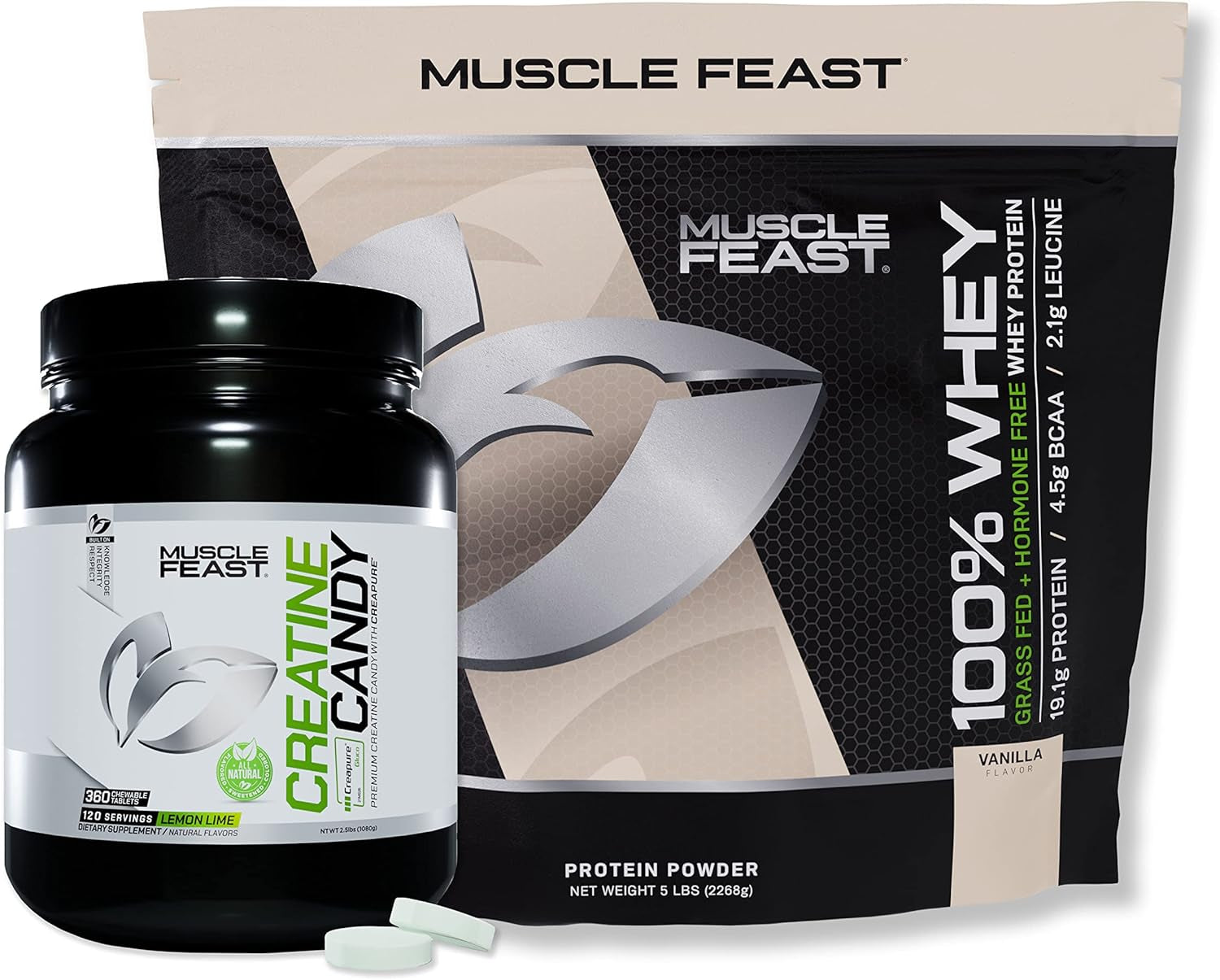 Muscle Feast 100% Whey + Creatine Candy Bundle: 1 100% Whey Protein (V ...