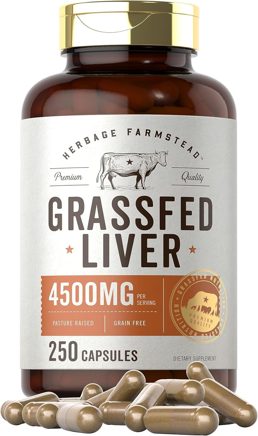 Grass Fed Beef Liver Capsules 4500Mg | 250 Count | Desiccated Suppleme ...