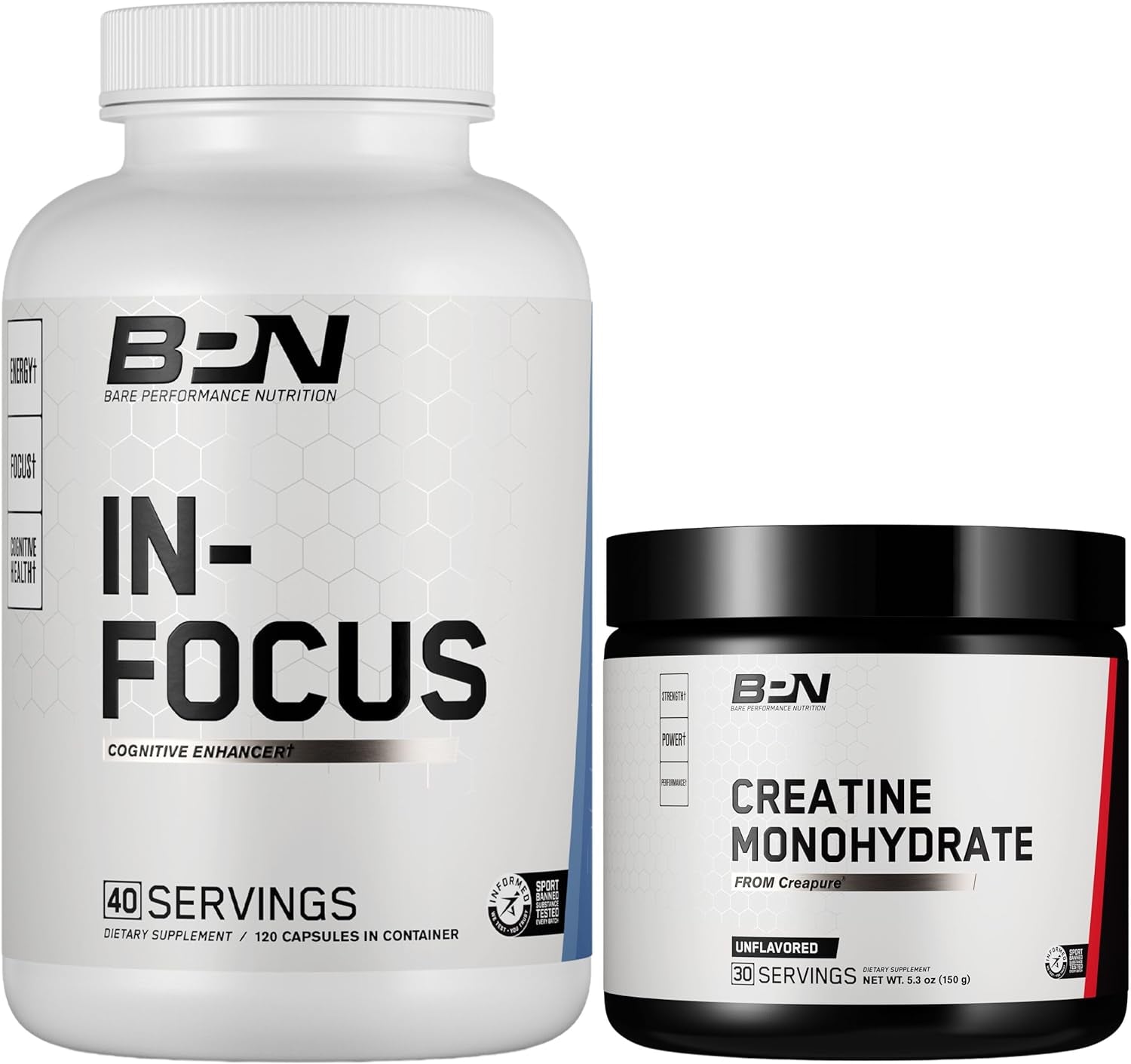 BARE PERFORMANCE NUTRITION BPN Creatine Monohydrate & In-Focus Brain S ...
