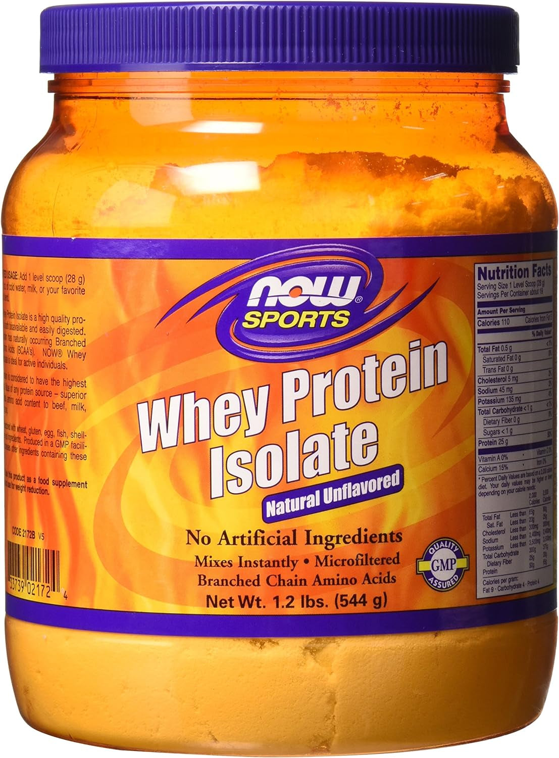 NOW Sports Whey Protein Isolate Powder with Bcaas - Unflavored - 1.2 L ...