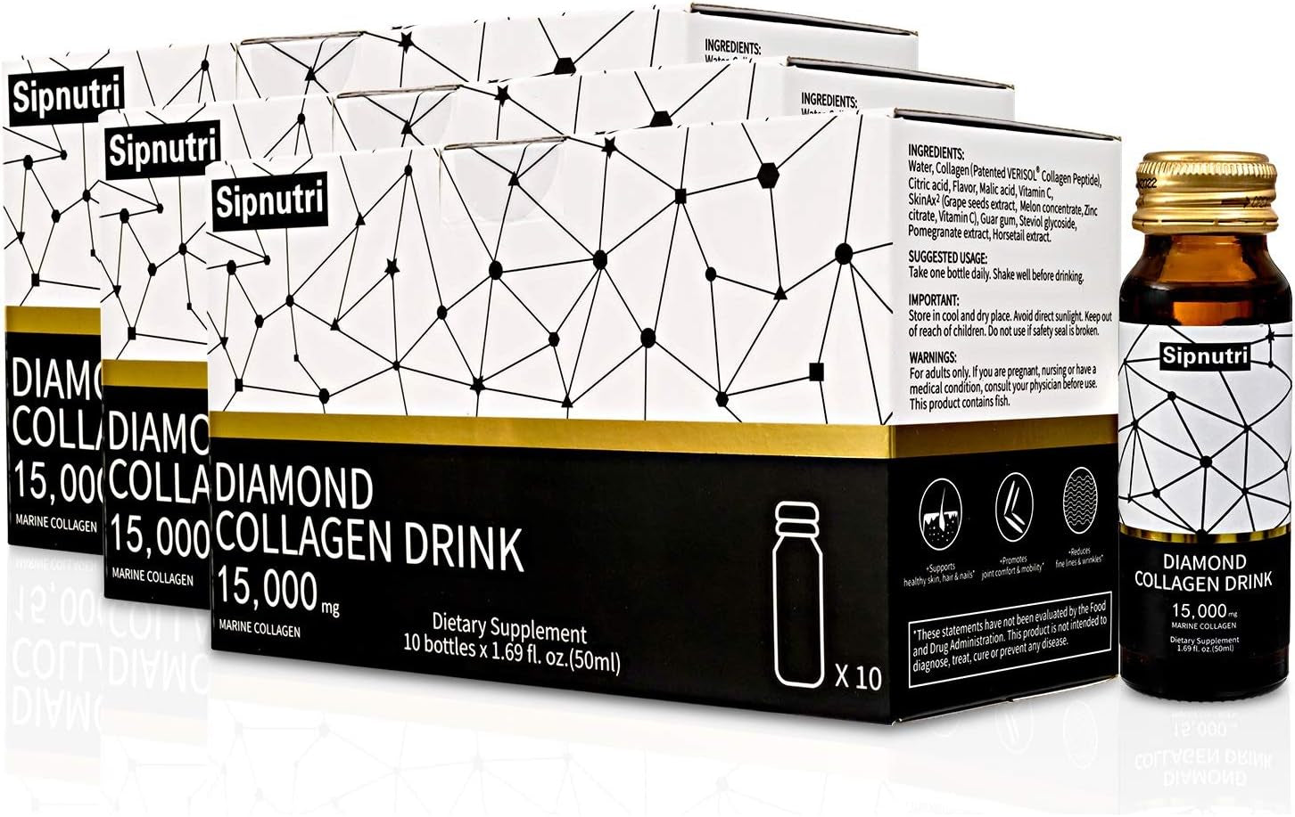 Diamond Liquid Collagen Drink, 15000Mg Hydrolyzed Marine Collagen Pept ...