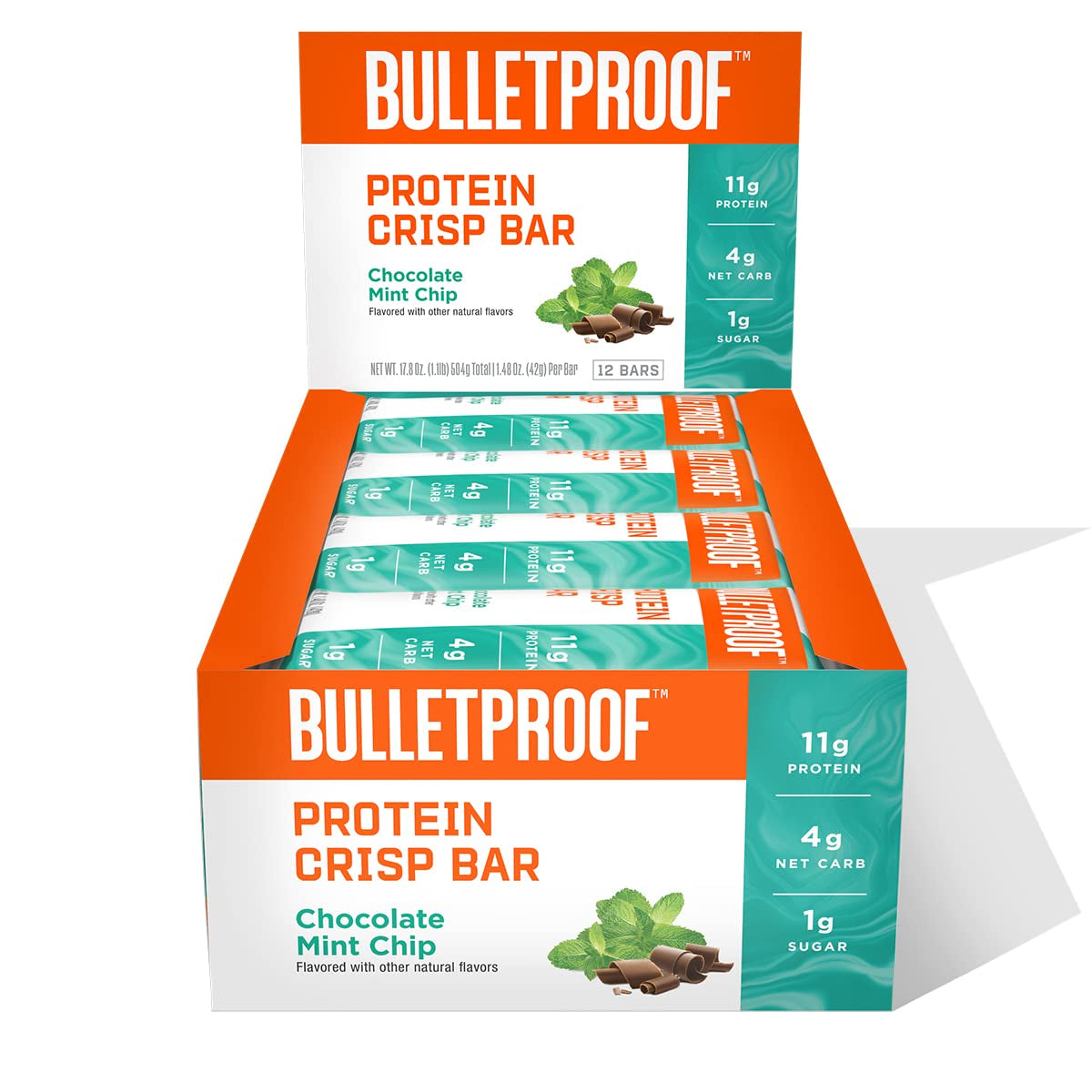 Bulletproof Chocolate Mint Chip Protein Crisp Bars, 12Pk, High Protein ...