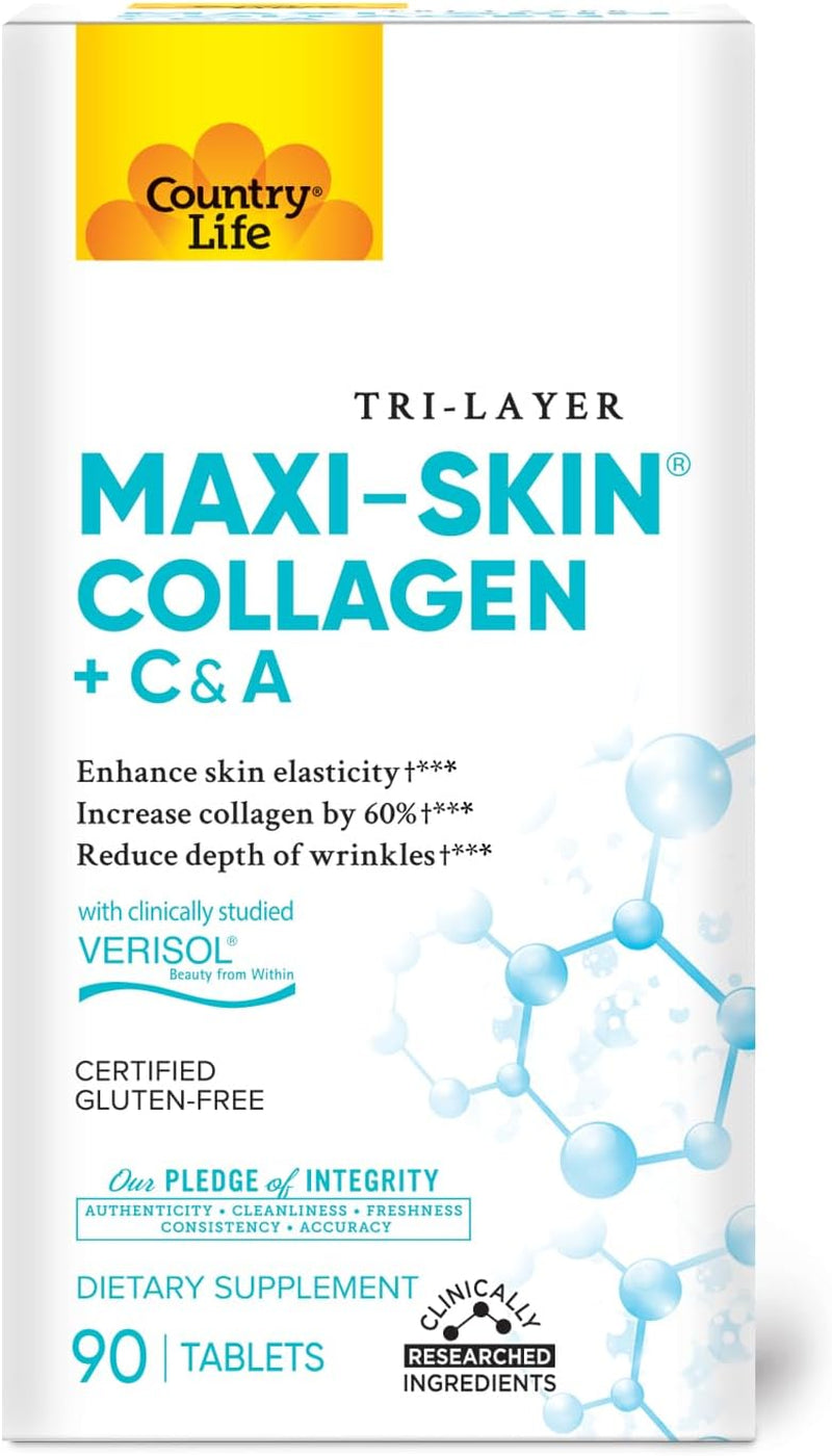 Country Life Maxi-Skin Collagen plus Vitamins C&A, Supports Skin Healt ...
