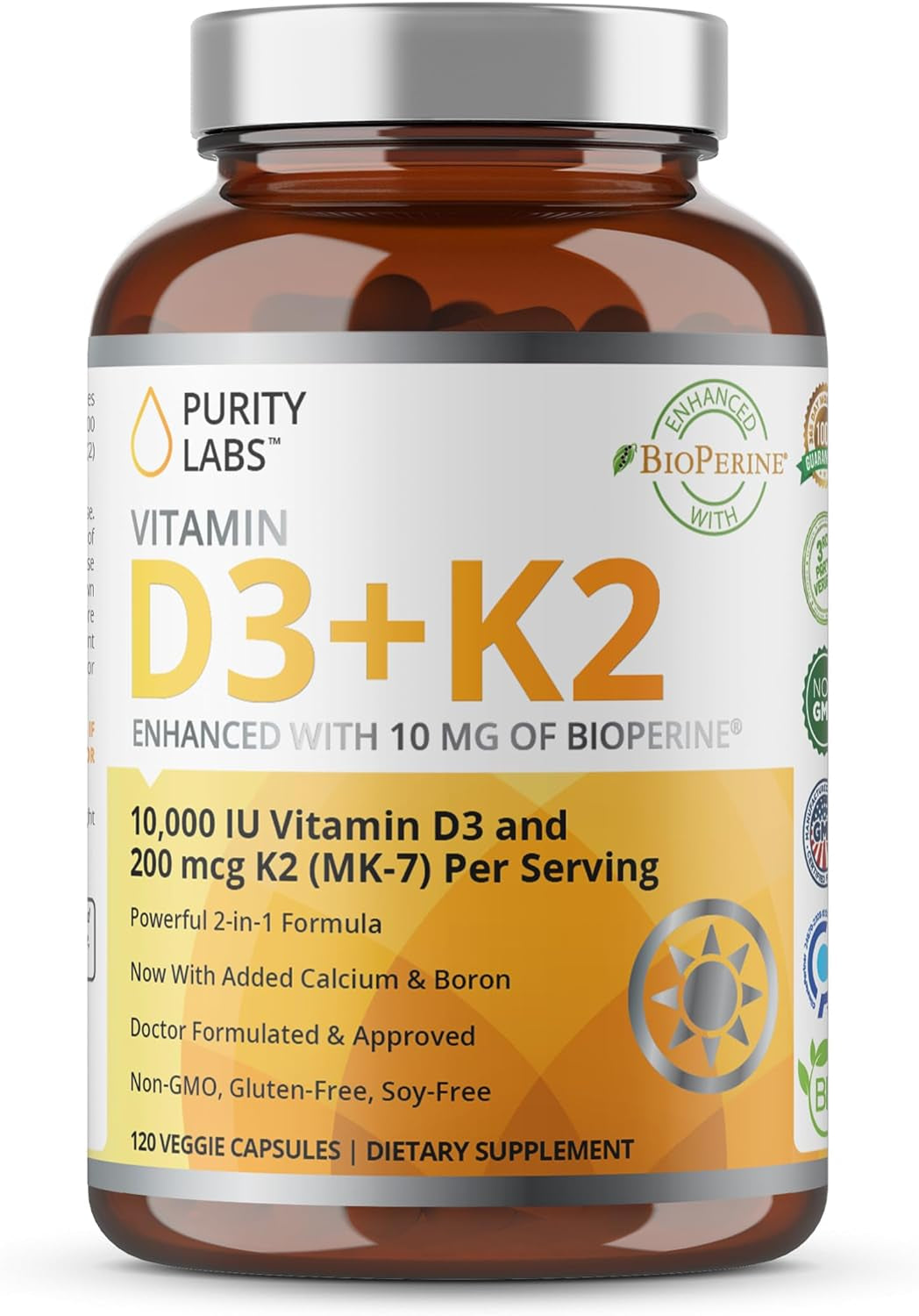 Vitamin D3 K2 10000 IU, (250Mcg) D3 + 200Mcg K2 MK7 - Immune Support S ...