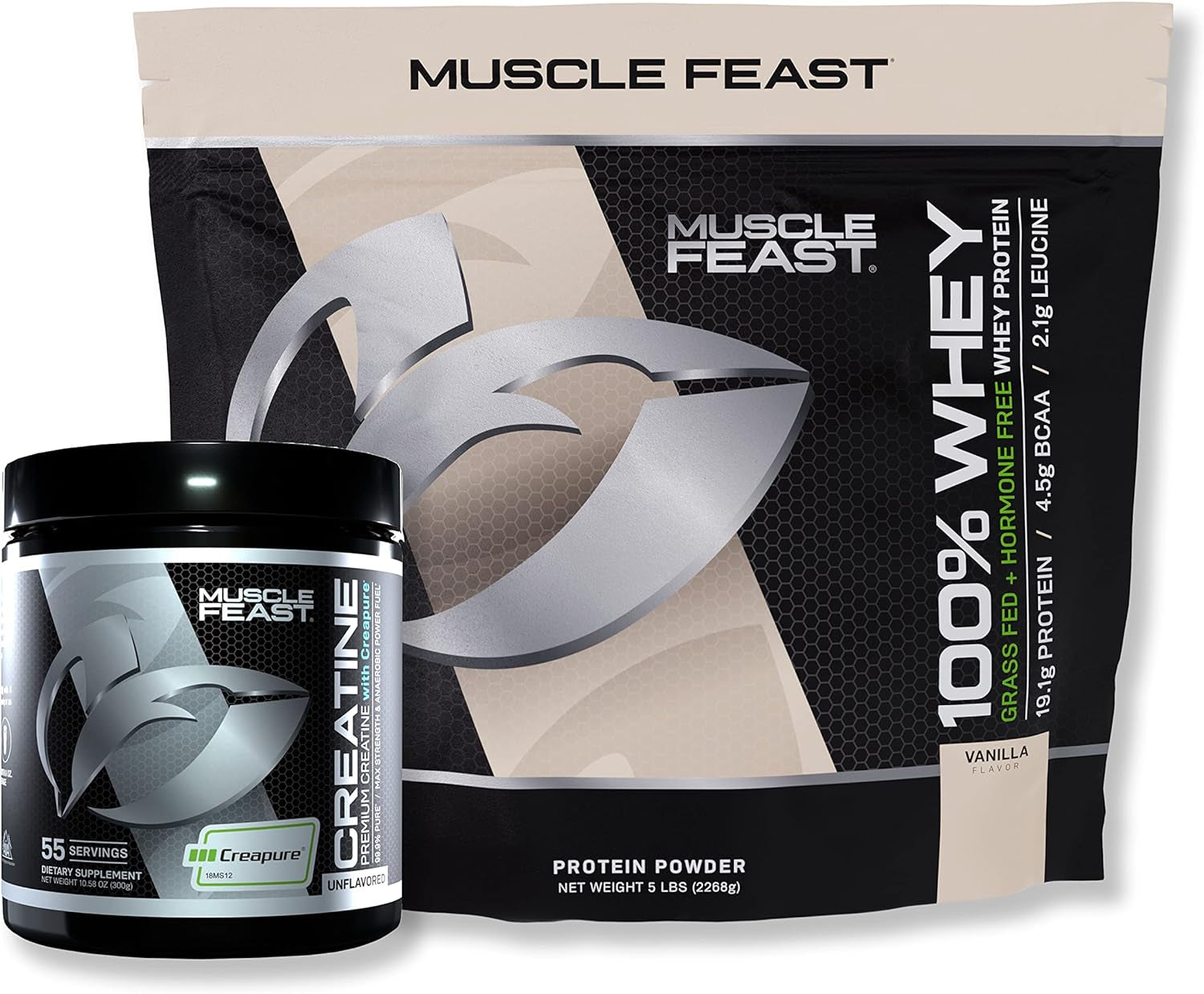 Muscle Feast 100% Whey + Creatine Bundle: (1) 100% Whey Protein (Vanil ...