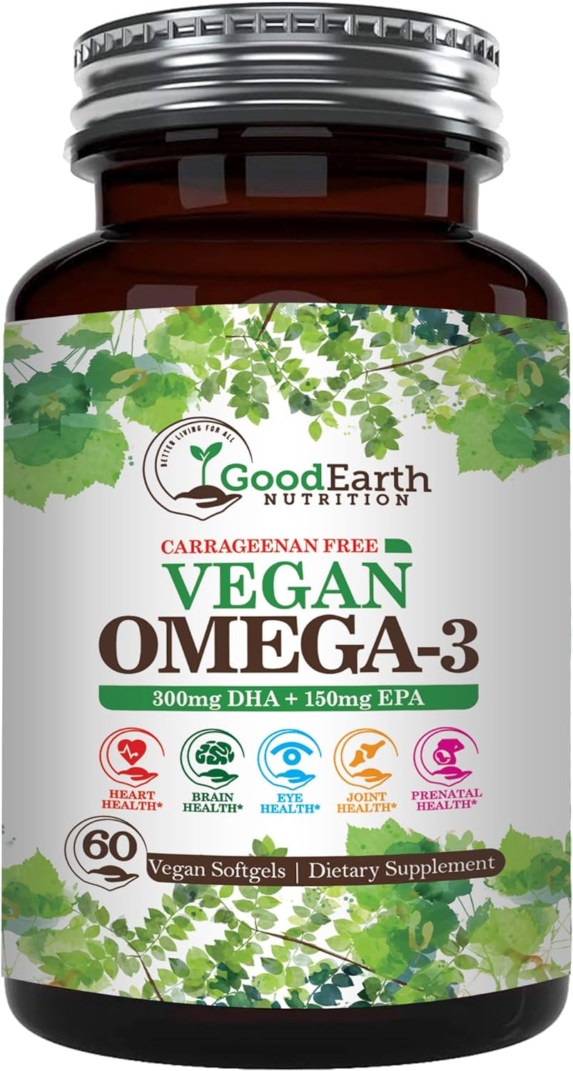 Vegan Omega 3 - Carrageenan Free Plant Based Algal DHA/EPA- 60 Veggie ...