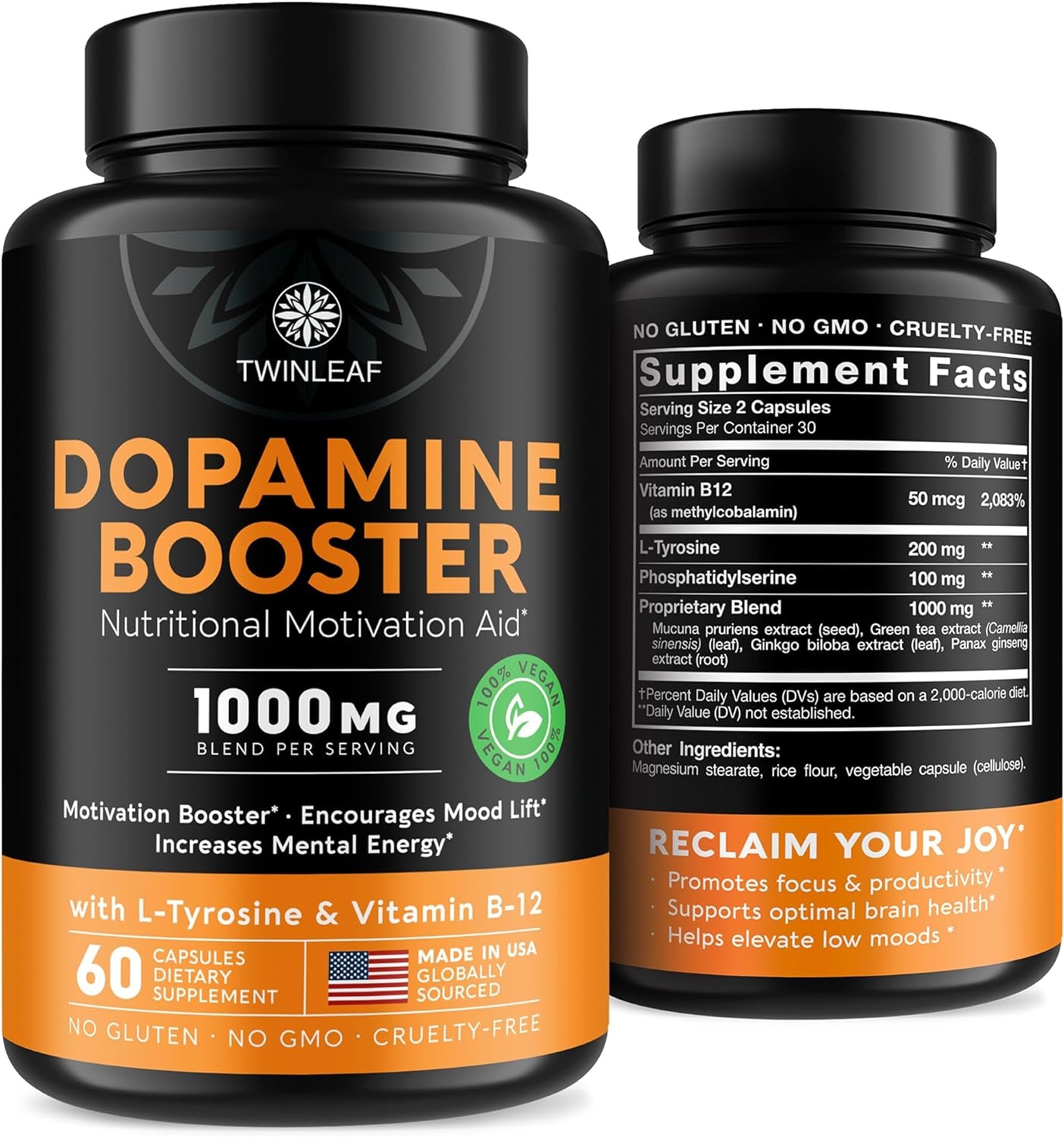 Dopamine Brain Support Supplement, 1000 Mg Blend - Made in USA - with ...